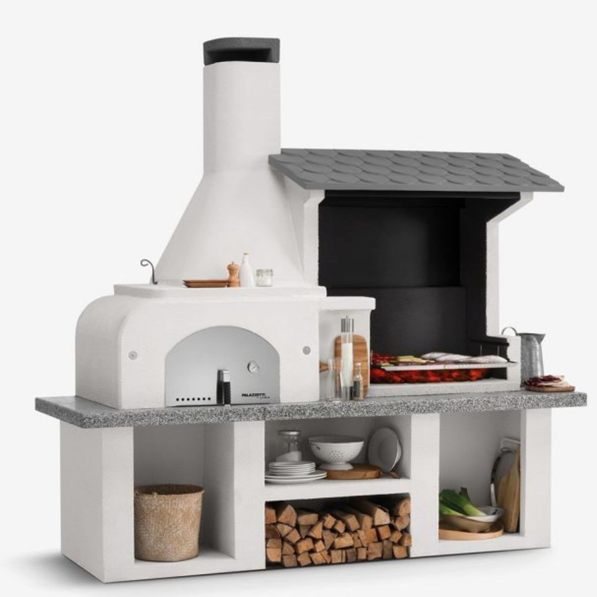 Palazzetti Antille Complete Outdoor BBQ Kitchen with Wood Fired Oven ...
