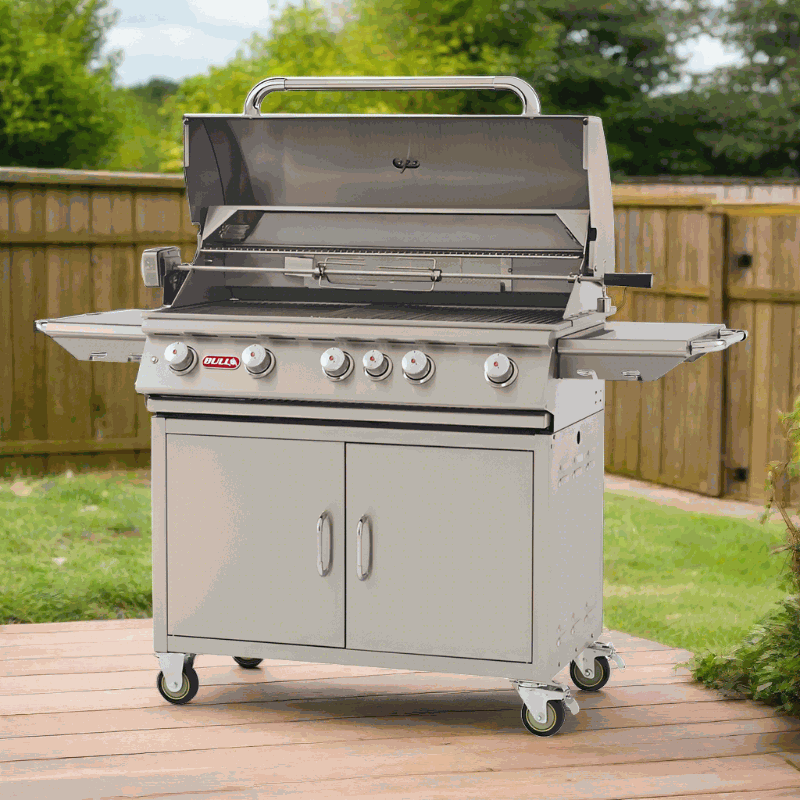 Bull BRAHMA 97cm Burner Grill Cart With Lights & Rotisserie & Rear Bur ...